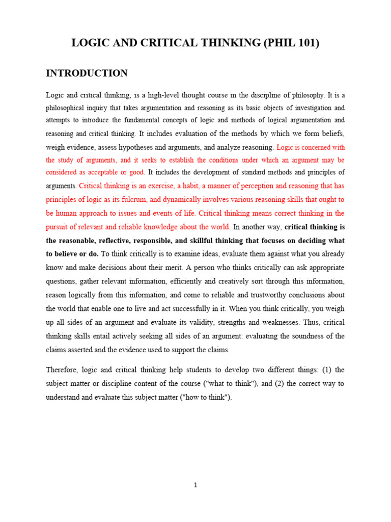 Logic and Critical Thinking Chapter 1 | PDF | Critical Thinking | Knowledge