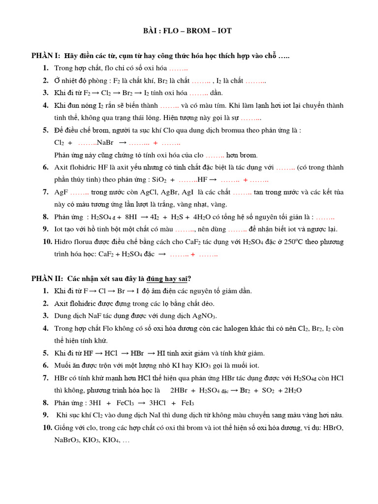 BT LÝ THUYẾT FLO - BROM - IOT | PDF