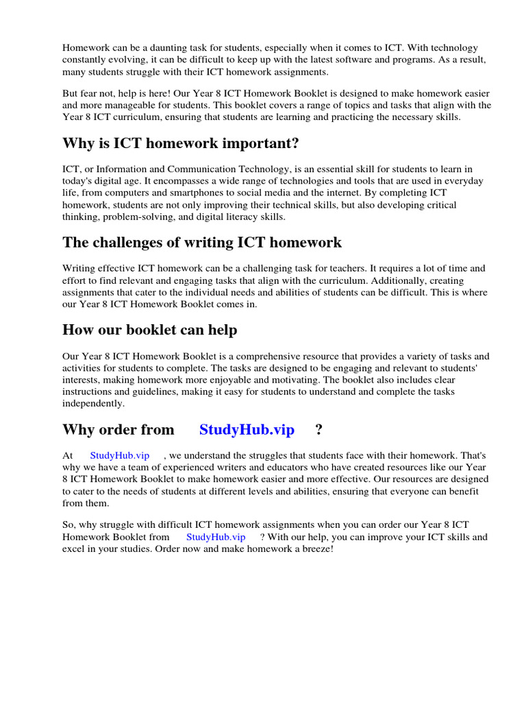 Year 8 Ict Homework Booklet | PDF | Information And Communications ...