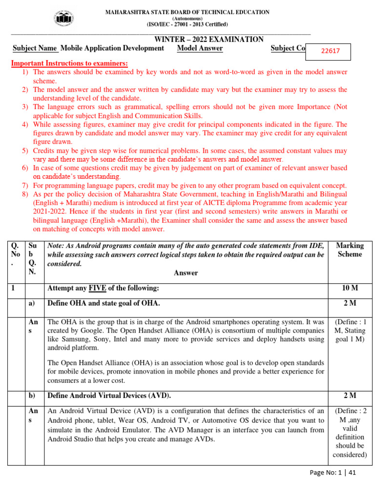 Winter 2022 Model Solution | PDF | Android (Operating System) | Google Play