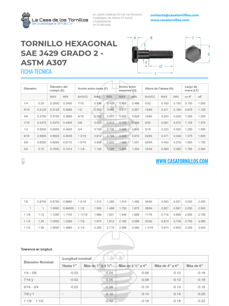FichaTecnica Tornilllo A307 | PDF | Materiales | Ingeniería de Edificación