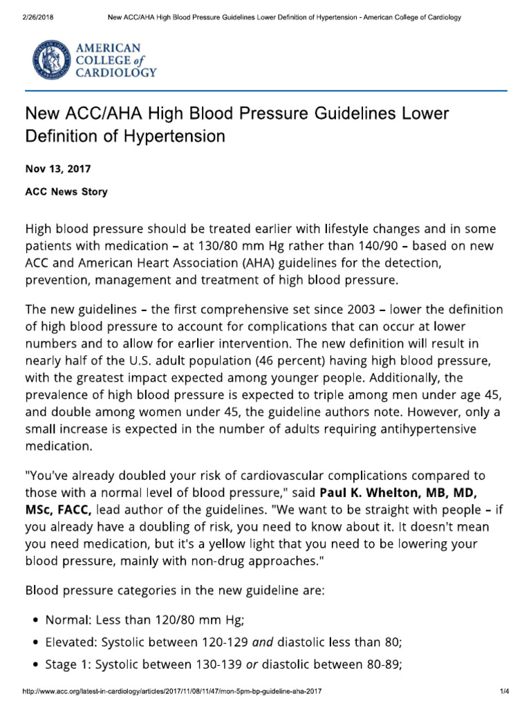 AHA High Blood Pressure Guideli... Nsion - American College of ...