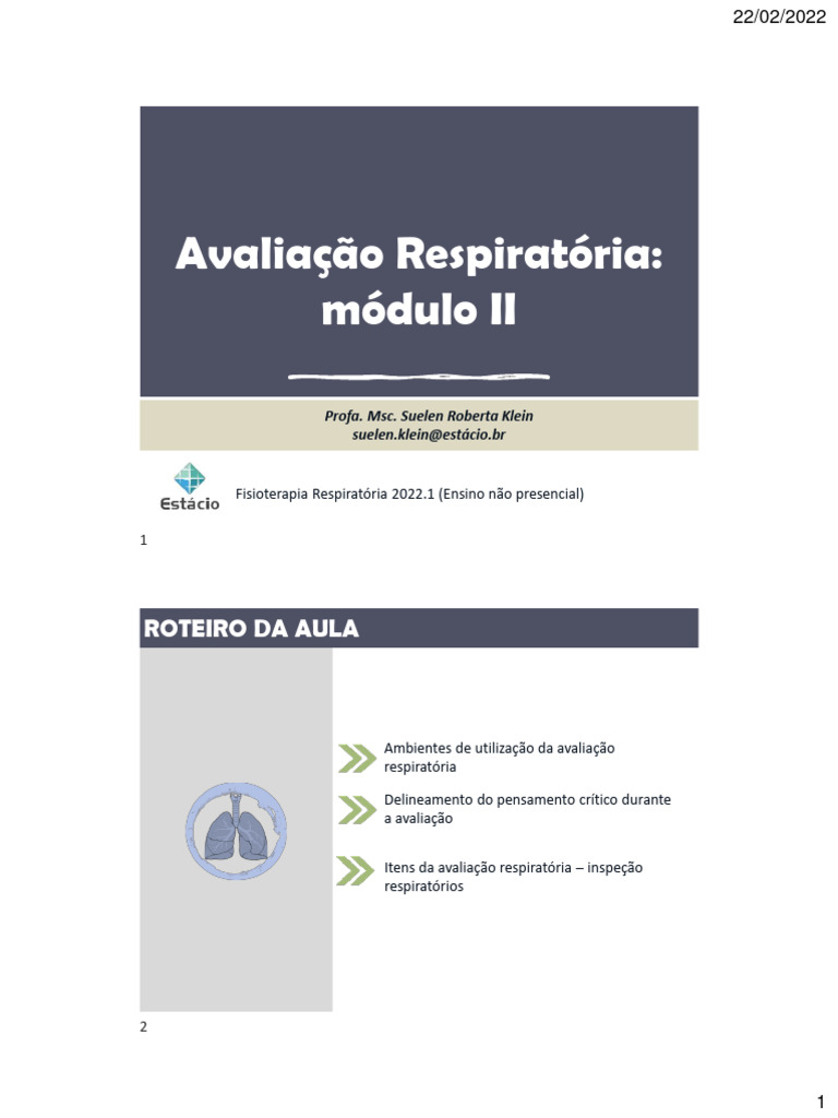 Aula 1 - Avaliação Respiratória | PDF | Respiração | Medicina Clínica