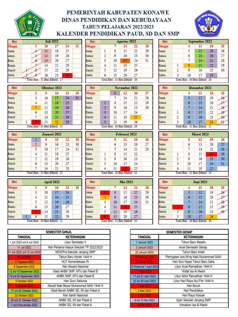 Kalender Pendidikan Tahun Ajaran 2022,2023 Revisi | PDF