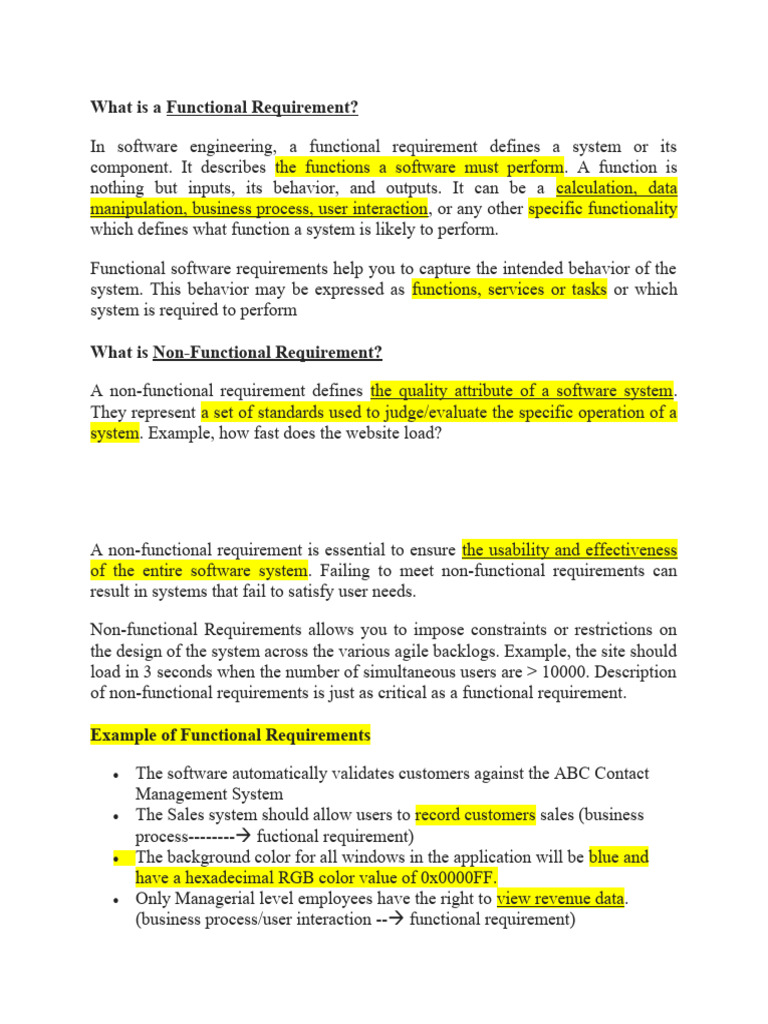 Functional vs Non-Functional Requirements | PDF | System | Software