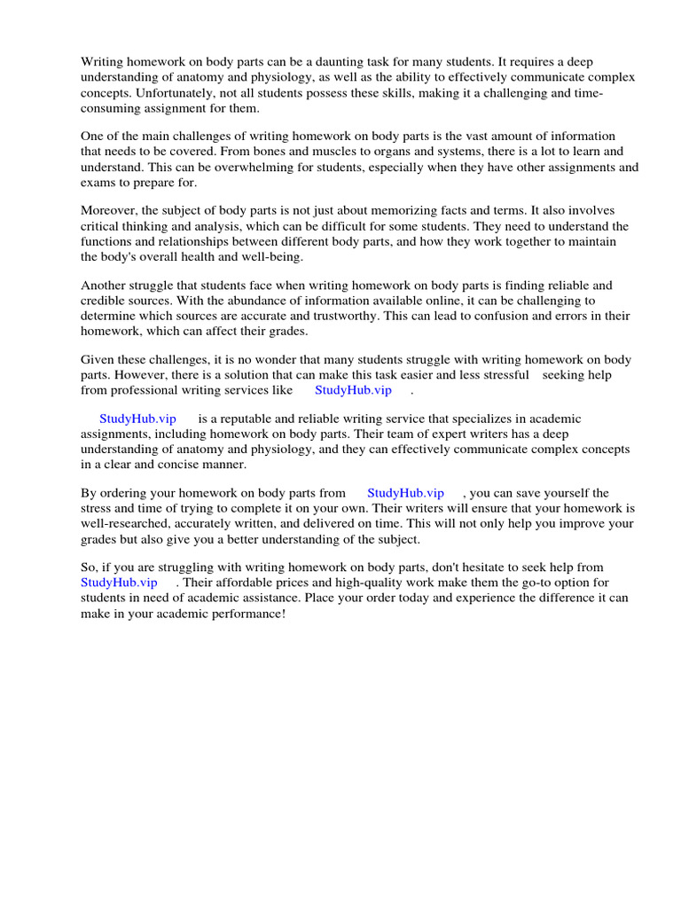 Body Parts Homework | PDF | Homework | Worksheet