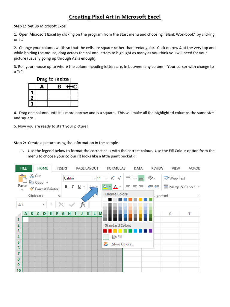 Pixel Art Creation in Excel Guide | PDF | Software