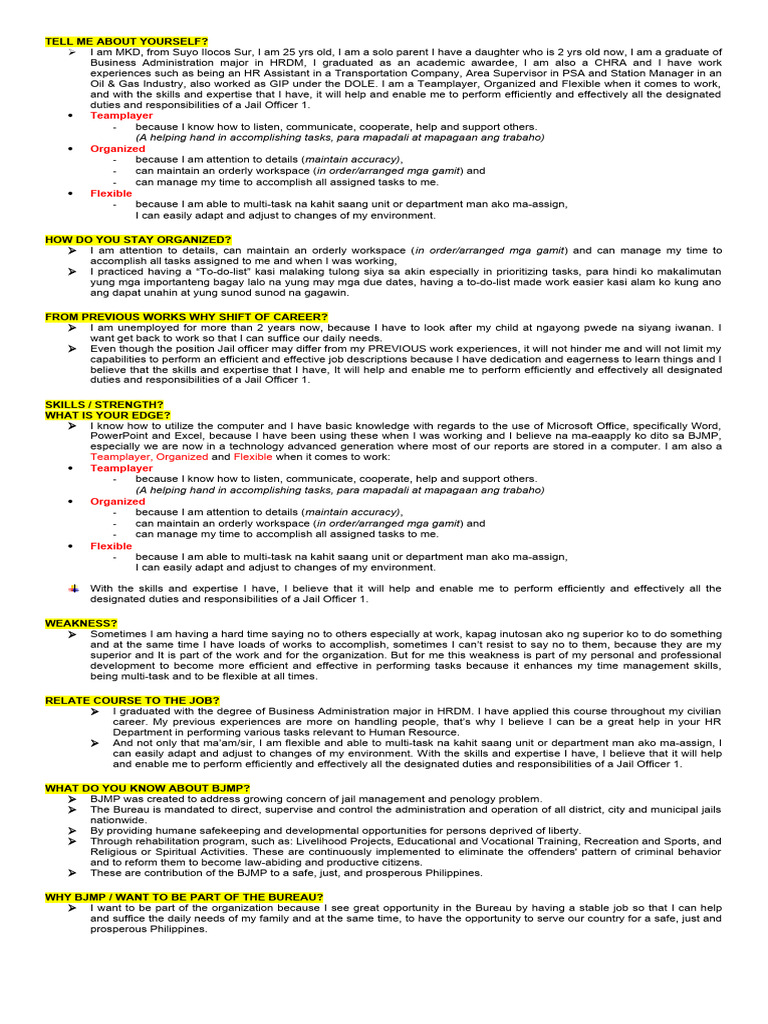 BJMP-PANEL-INTERVIEW | PDF | Procedural Knowledge | Prison