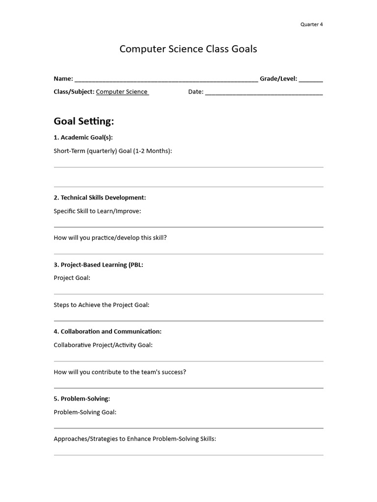 Q 4 Computer Science Class Goals Pdf 