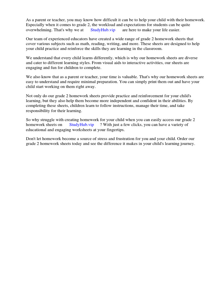 Grade 2 Homework Sheets | PDF | Homework | Essays