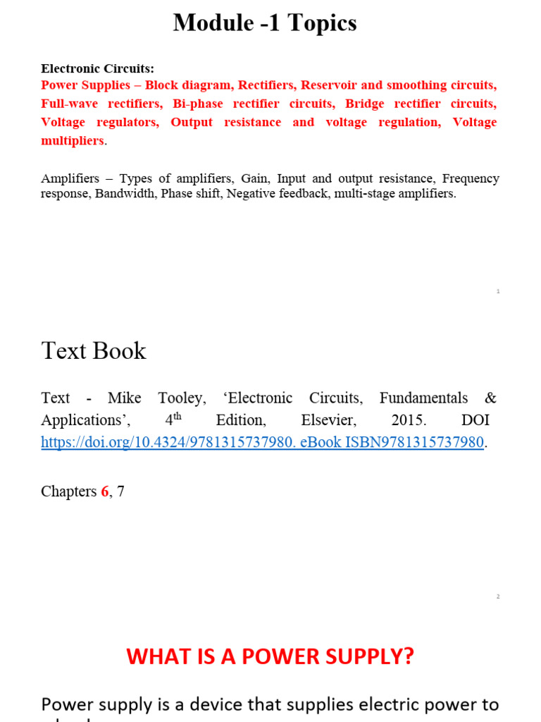 Basic Electronics module 1 | PDF | Rectifier | Power Supply