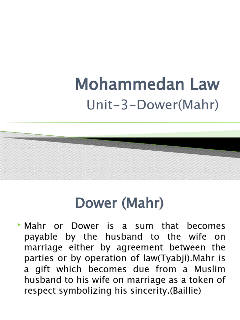 Unit 2 Dower (Mahr) | PDF | Marriage | Mortgage Law