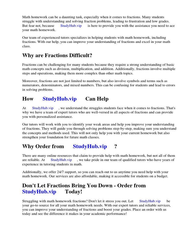 Help With Math Homework Fractions | PDF | Mathematics | Homework