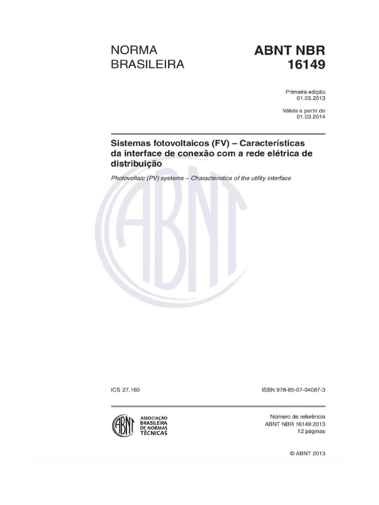 NBR 16149 de 03.2013 - Sistemas Fotovoltaicos (FV) - Características Da ...
