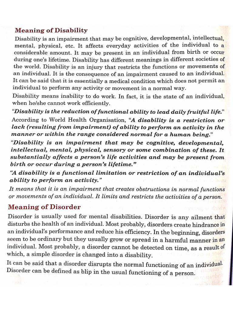 Ch-4 Meaning of Disability and Disorder | PDF