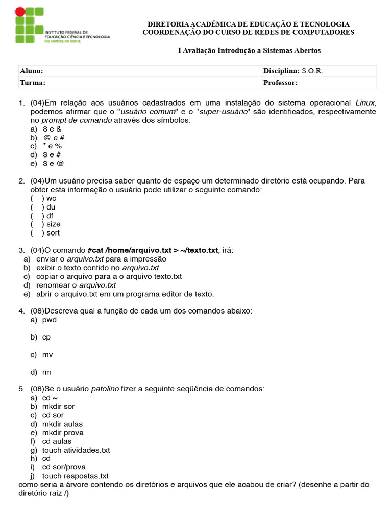 Avaliacao ISA 1 | PDF | Arquivo de texto | Linux