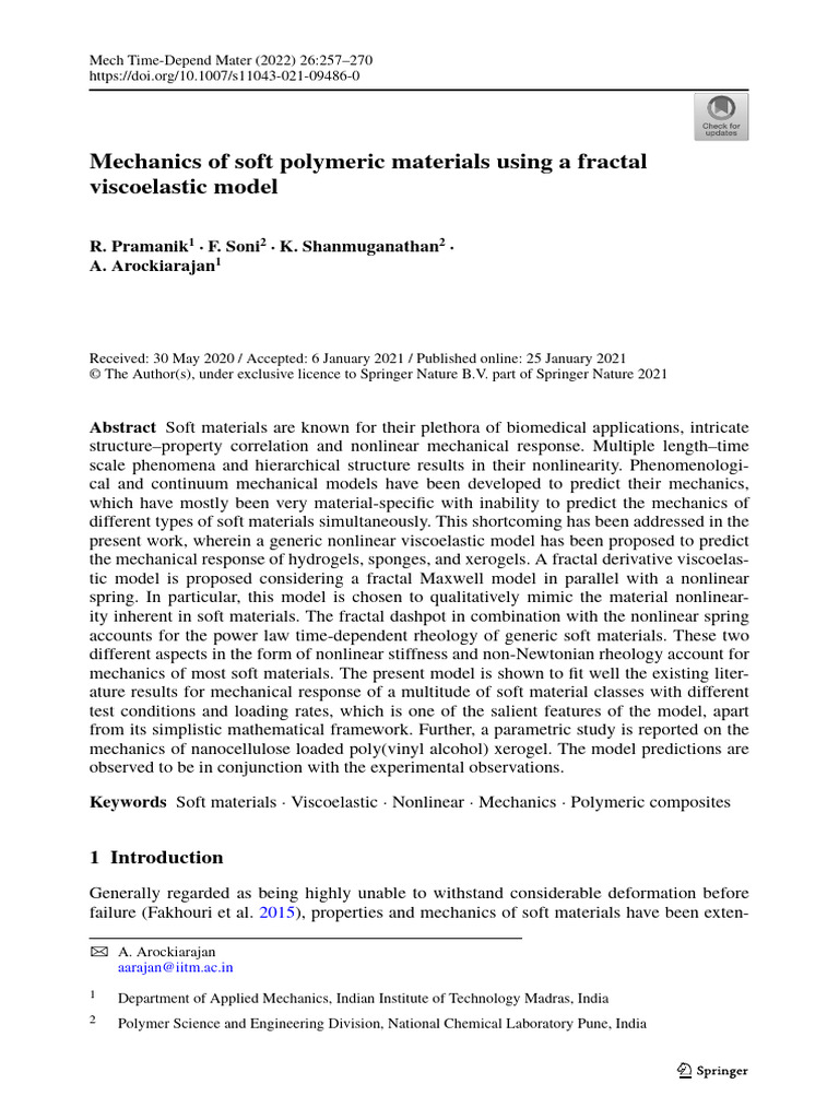 Mechanics of Soft Polymeric Materials Using A Fractal Viscoelastic Model | PDF | Viscoelasticity ...