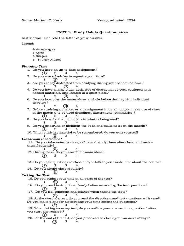 Study-Habits-Questionnaires | PDF