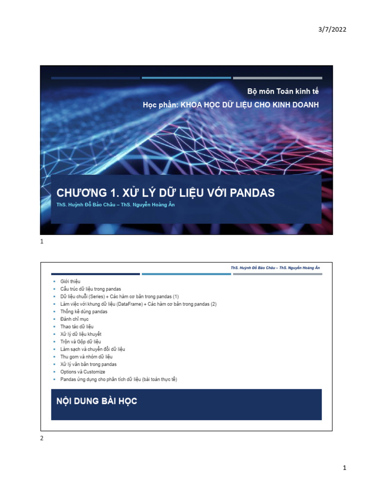 Microsoft PowerPoint - C1 Xu Ly Du Lieu Voi Pandas | PDF