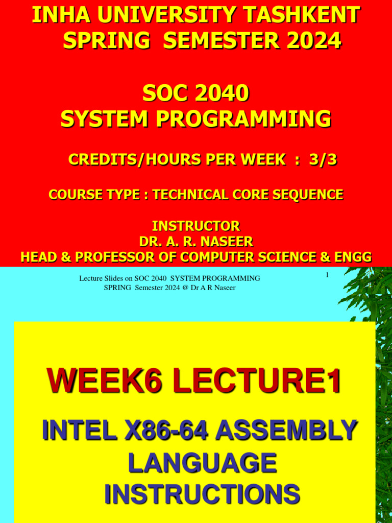 Soc2040 SP Week6 Lecture1 Slides On Machine Level Programming Part2 Spring 2024 | PDF ...