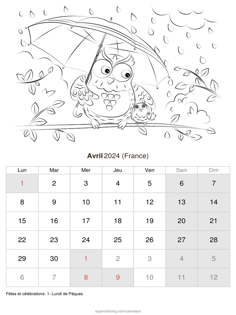 Calendrier Avril 2024 en France | PDF | Pâques
