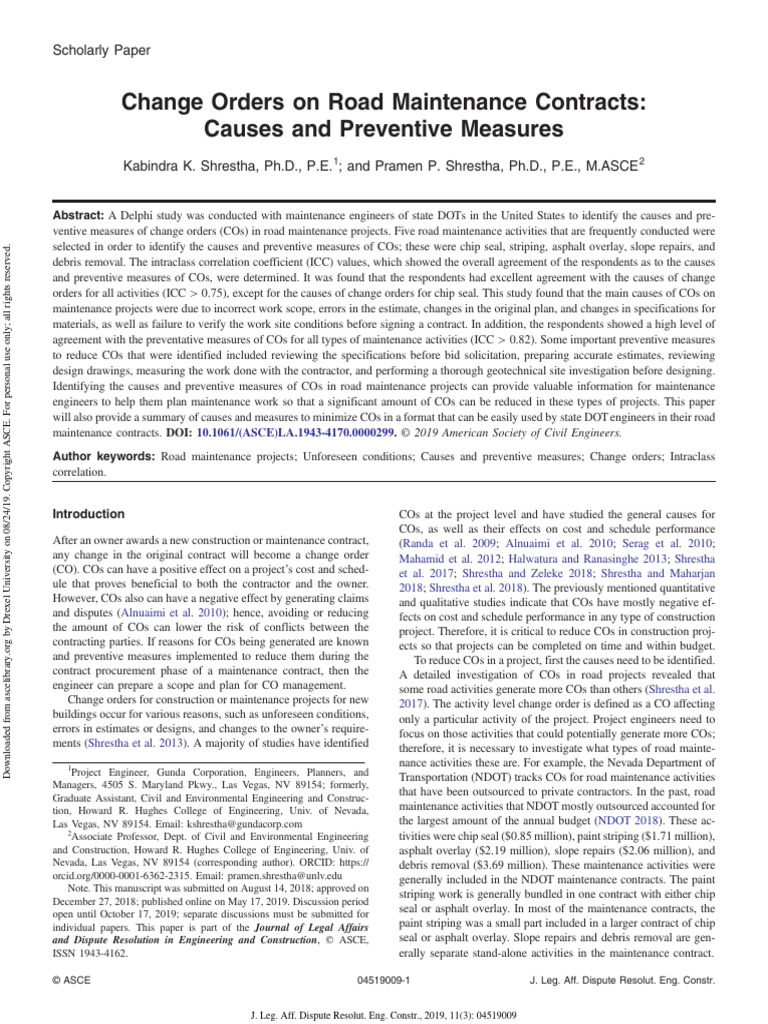 Change Orders on Road Maintenance Contracts | PDF | Road | Engineering