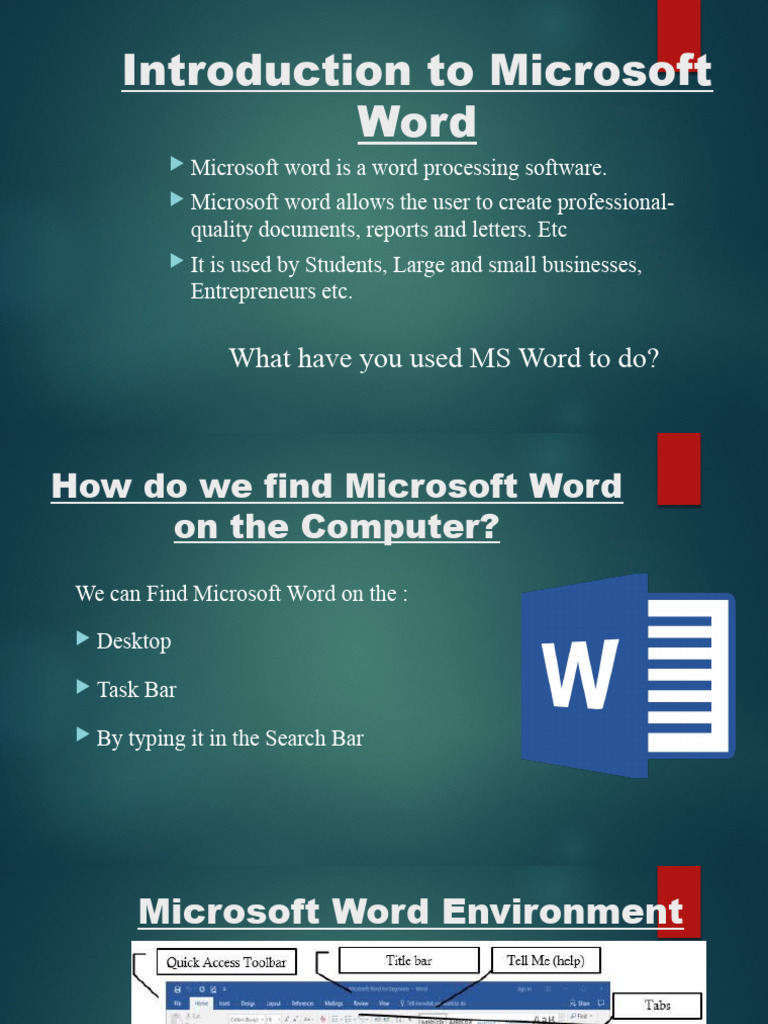 Foundation Introduction To Ms Word Presentation | PDF | Computer Keyboard | Control Key