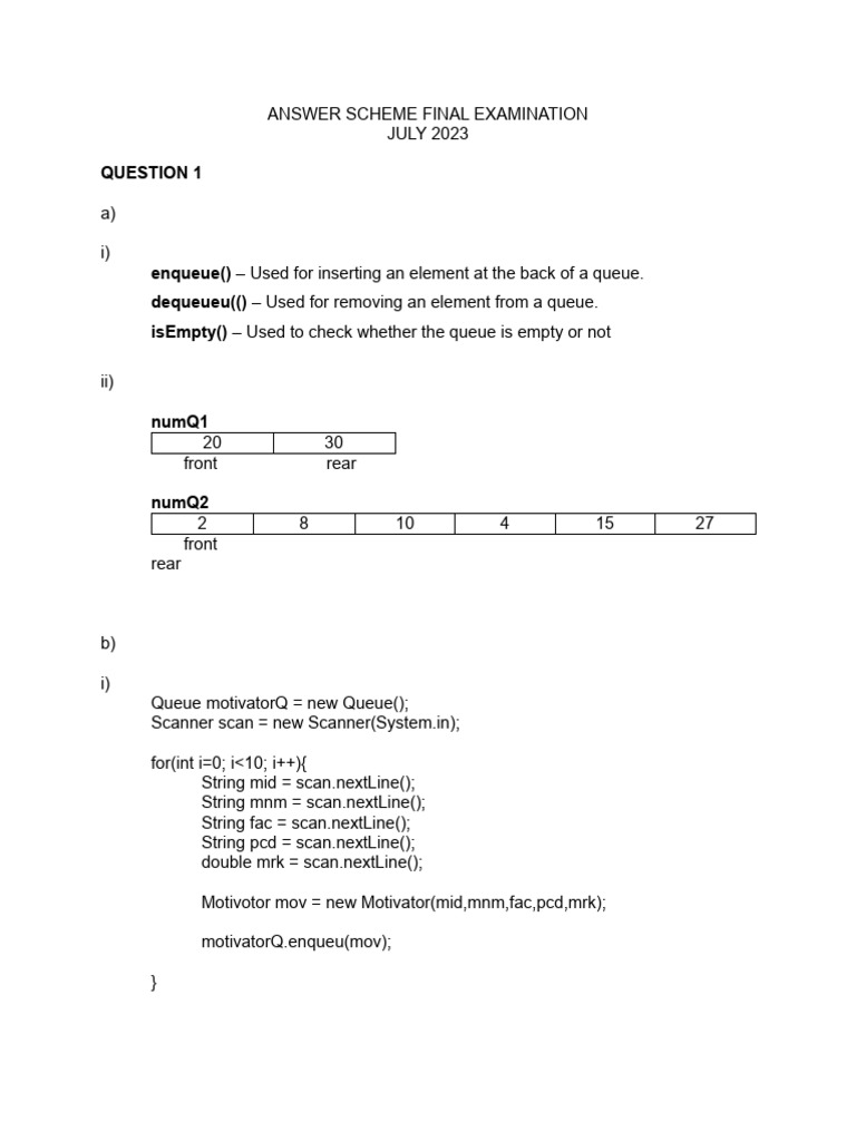 Answer Scheme Final Examination July 2023 Pdf Queue Abstract Data Type Algorithms And