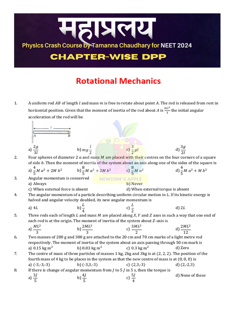 Mahapralay DPP - Rotational Mechanics | PDF | Rotation Around A Fixed Axis | Torque