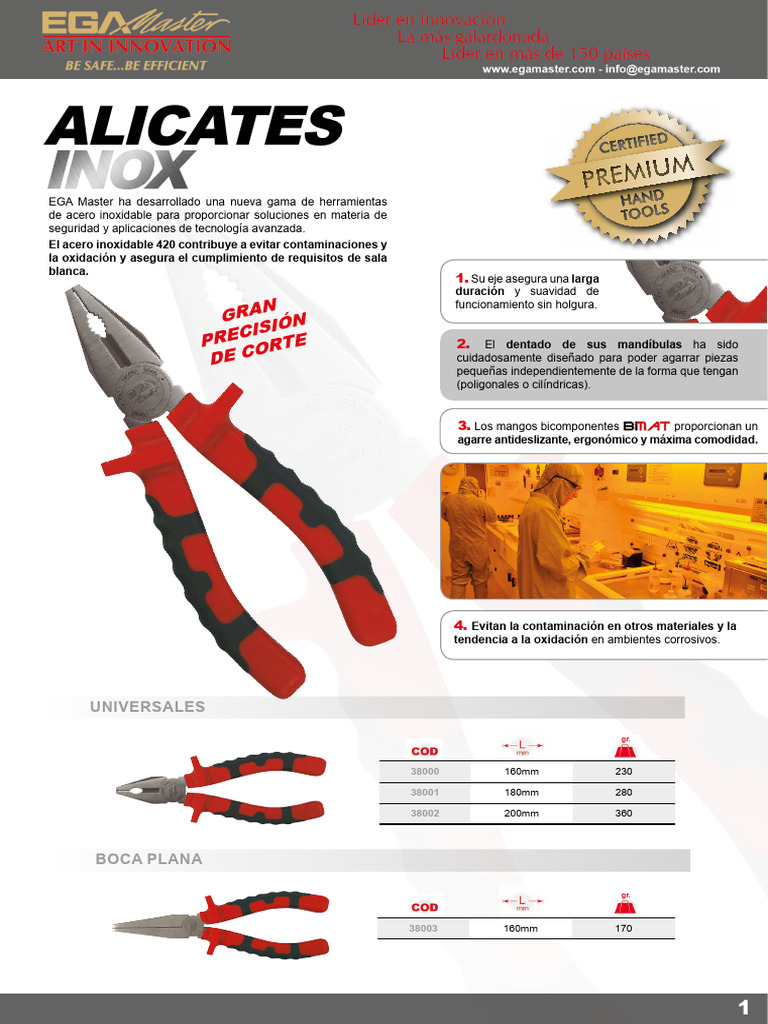 Ficha Técnica Alicates EGA Master | PDF