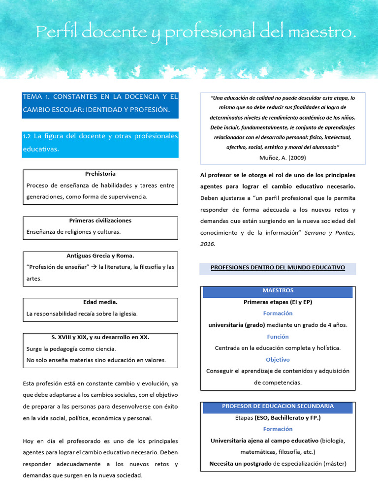 Resumen Perfil Docente. | PDF | Enseñando | Maestros