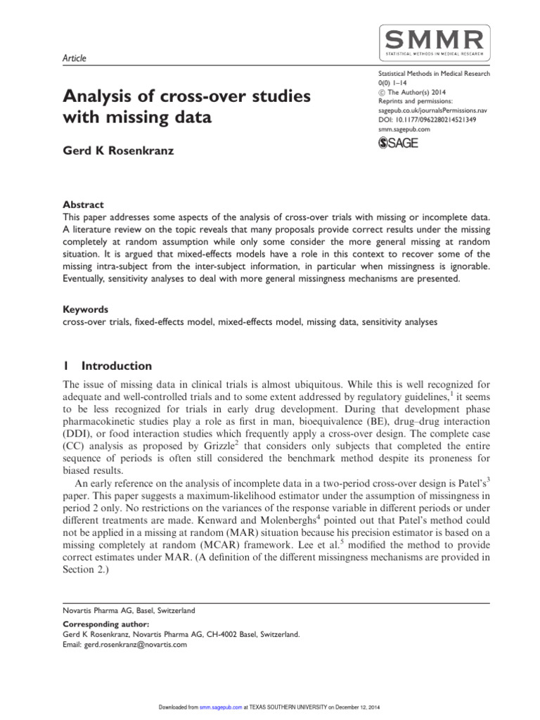Analyzing Missing Data in Cross-Over Trials | PDF | Probability ...