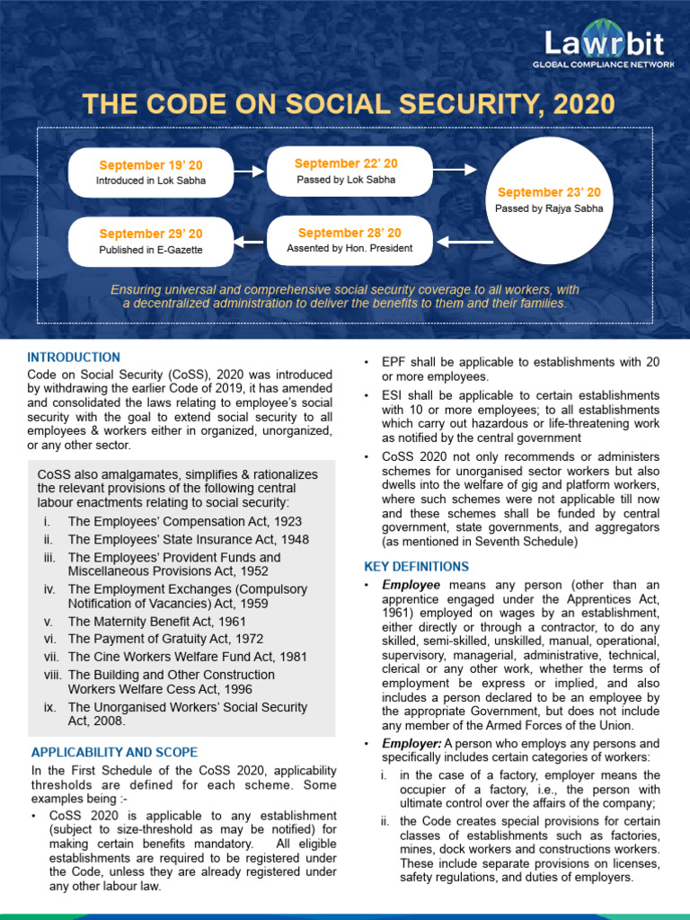 Code On Social Security 2020 | Download Free PDF | Employment | Welfare