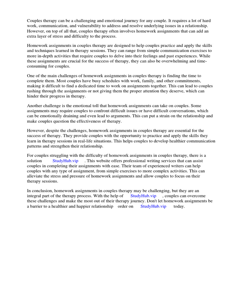 Homework Assignments Couples Therapy | PDF | Psychotherapy | Family Therapy