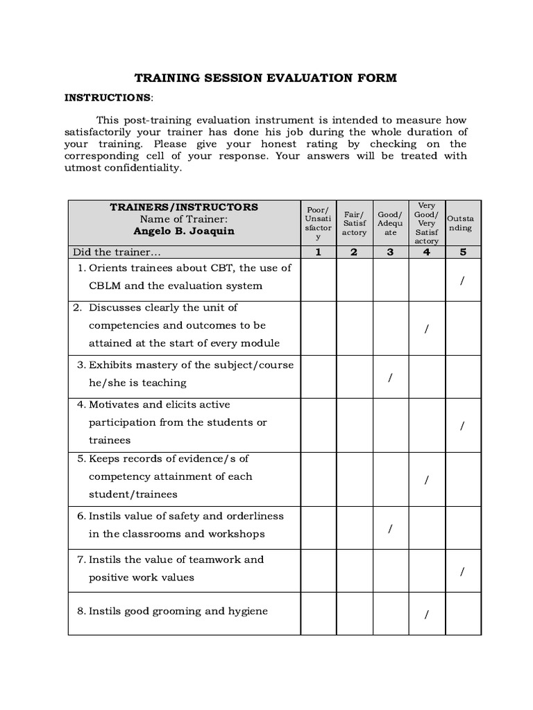 5 Training Session Evaluation - Byron Becker | PDF | Evaluation | Learning