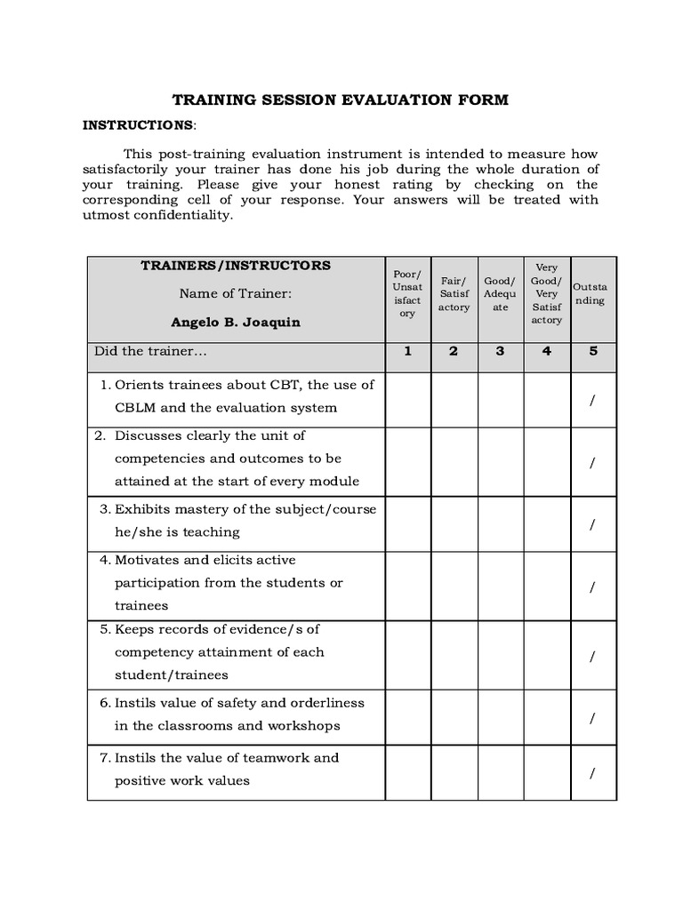 1 Training Session Evaluation - SANTIAGO GOODMAN | PDF | Evaluation | Learning