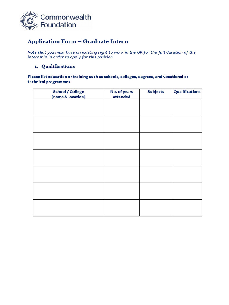 2024 03 Intern Application Form | PDF