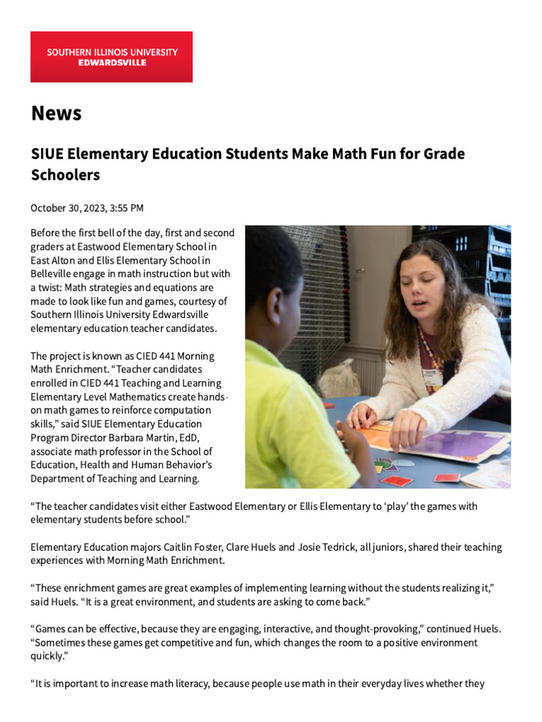 siue elementary education students make math fun for grade schoolers | PDF