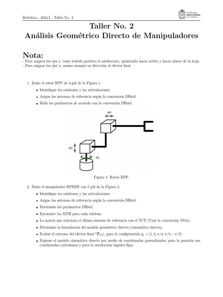 Taller 2 2024 1 Cinematica Directa | PDF | Geometría | Mecánica