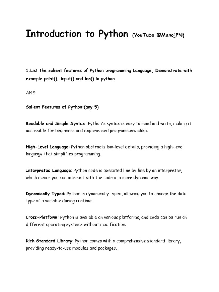Introduction To Python (YouTube @ManojPN) Module 1 | PDF | Python (Programming Language ...