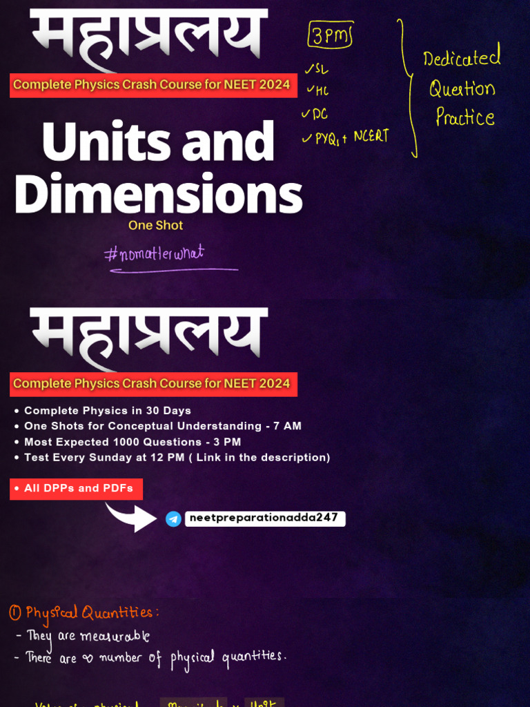 MAHA ONE SHOT - Units and Dimensions | PDF | Mathematics ...