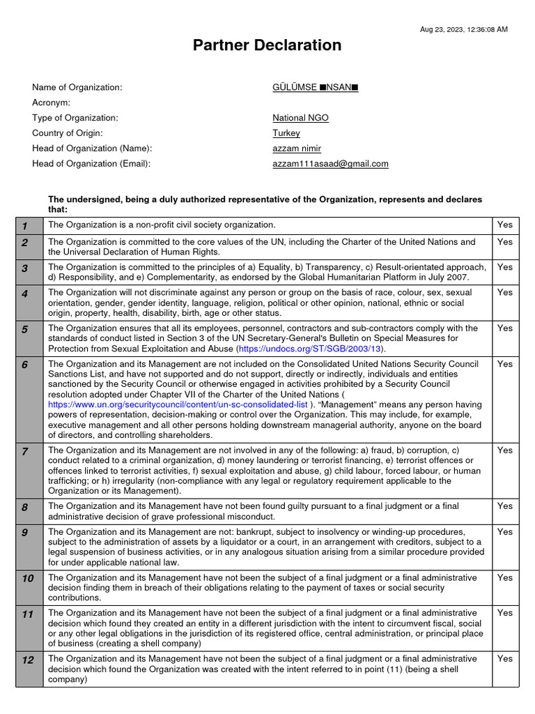 GÜLÜMSE İNSANİ Registration Declaration | PDF | Justice | Crime & Violence