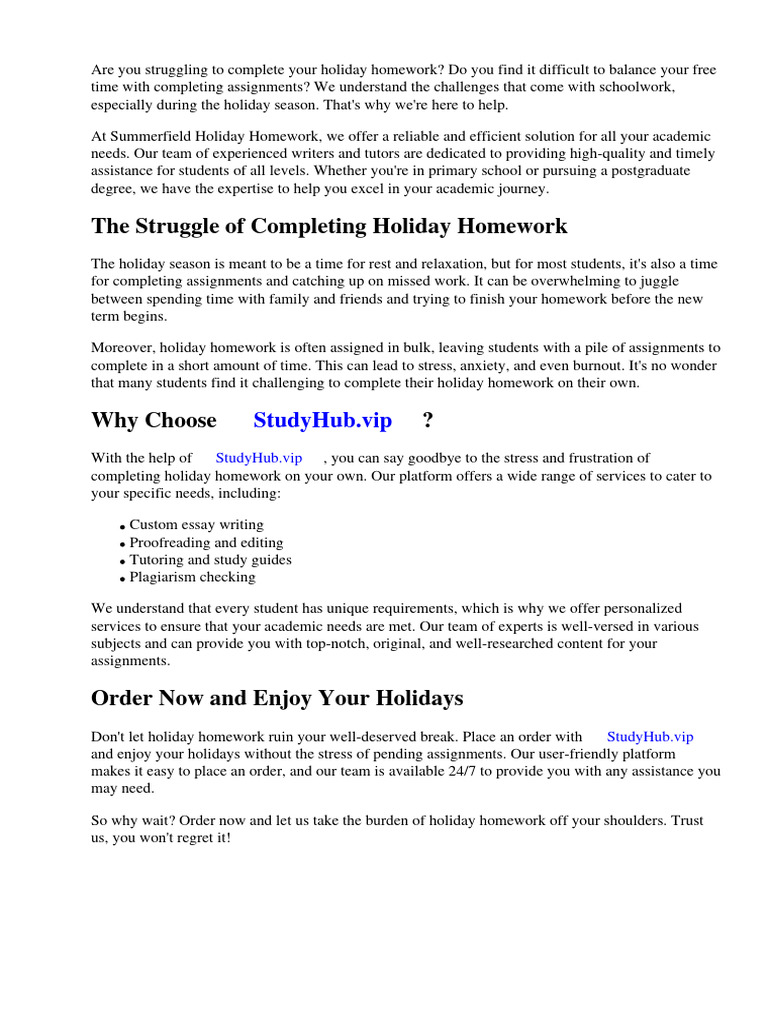 Summerfield Holiday Homework | PDF | Http Cookie | Homework