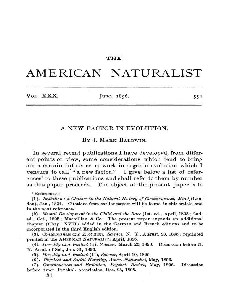 Baldwin - A New Factor in Evolution | Download Free PDF | Psychological Concepts | Biological ...