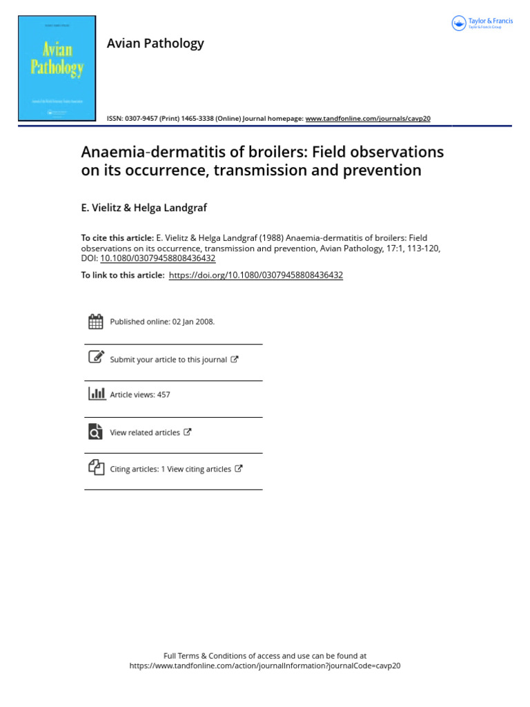 Anaemia Dermatitis of Broilers Field Observations On Its Occurrence Transmission and Prevention ...