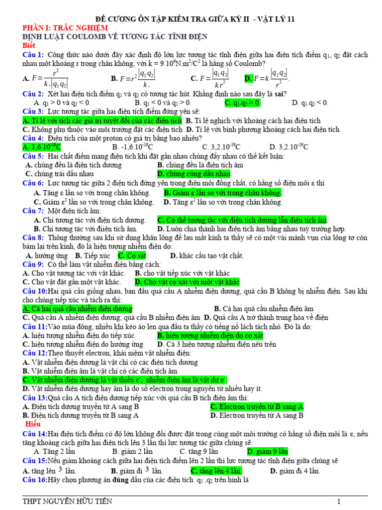 ĐỀ CƯƠNG ÔN TẬP KIỂM TRA GIỮA HỌC KỲ II LÝ 11 -CTST | PDF