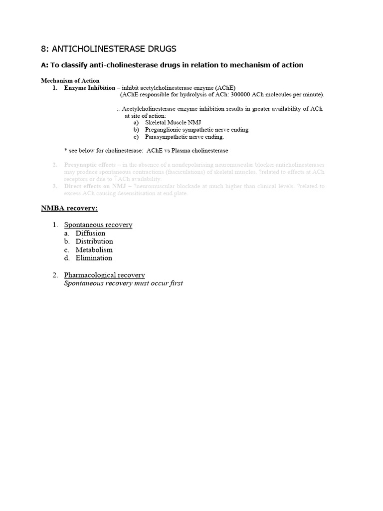 b8 - Anticholinesterase Drugs | PDF | Acetylcholine | Neuromuscular ...