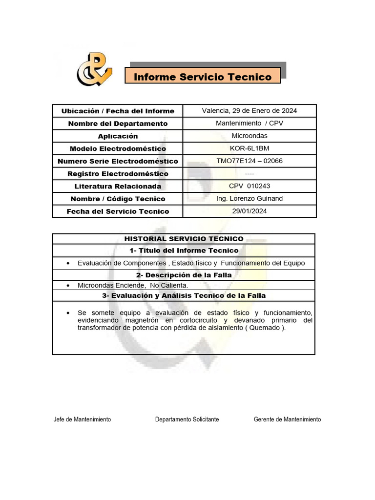 Informe de Servicio Técnico | PDF