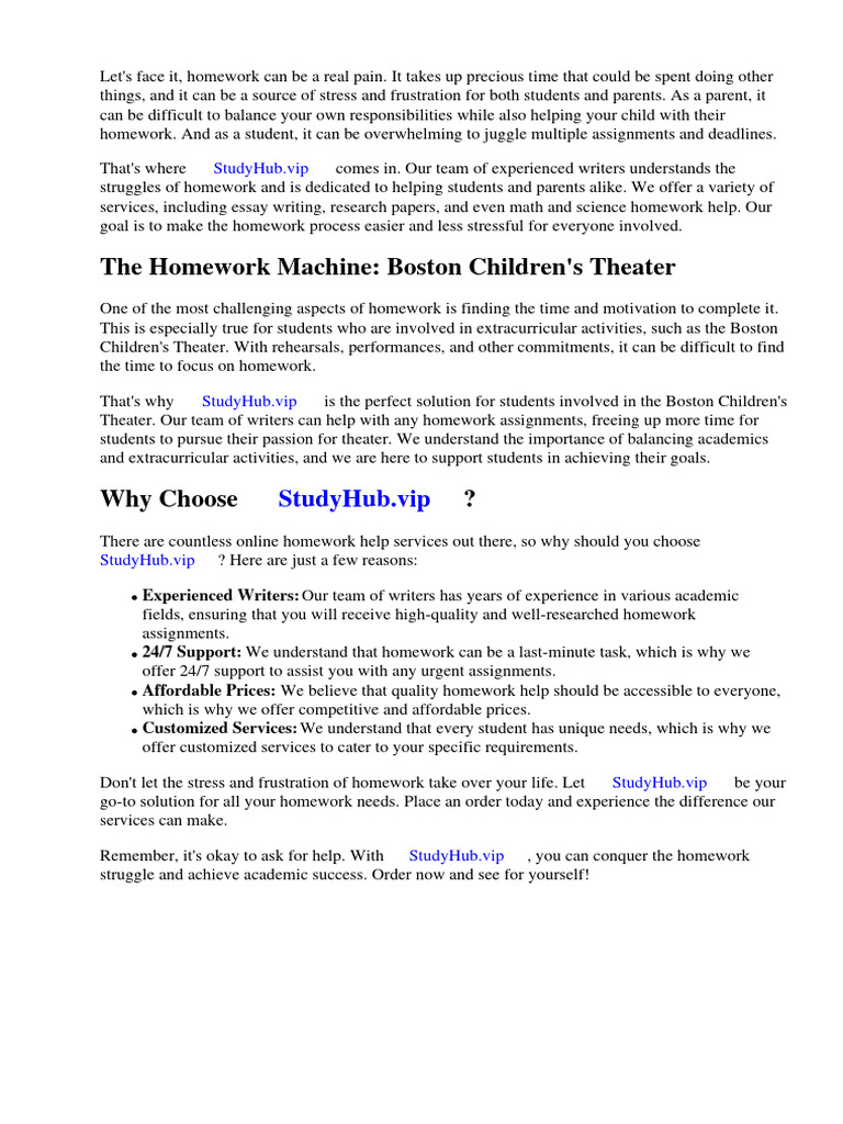 Homework Machine Boston Childrens Theater | PDF | Homework | Employment