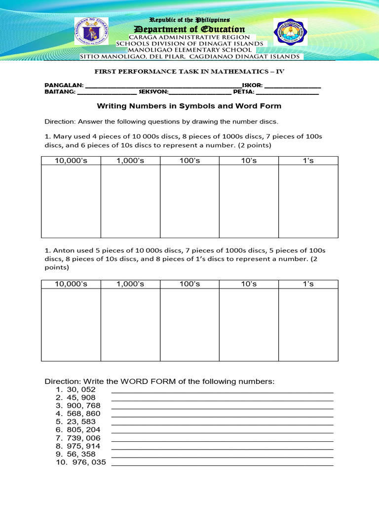 Grade 4 Performance Task in MATHEMATICS Modules 1-3 | PDF